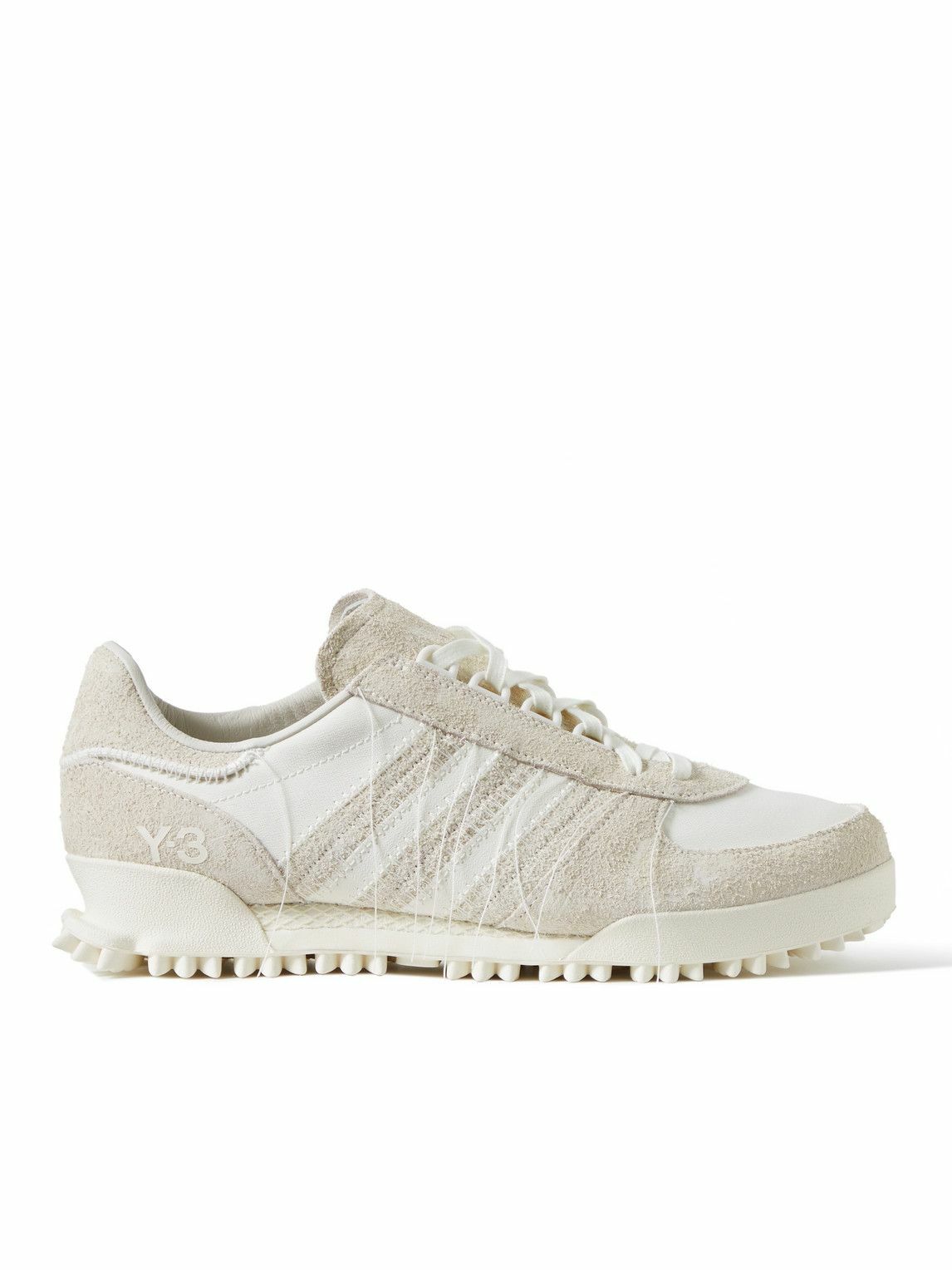 Y-3 - Marathon Distressed Suede and Leather Sneakers - White Y-3