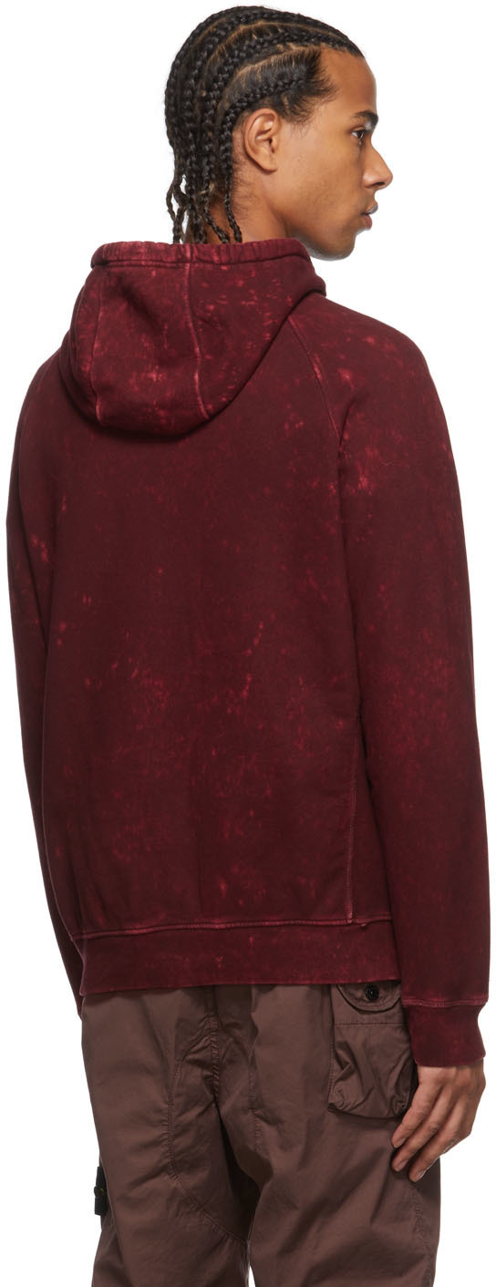 Stone Island Burgundy Acid Wash Hoodie Stone Island