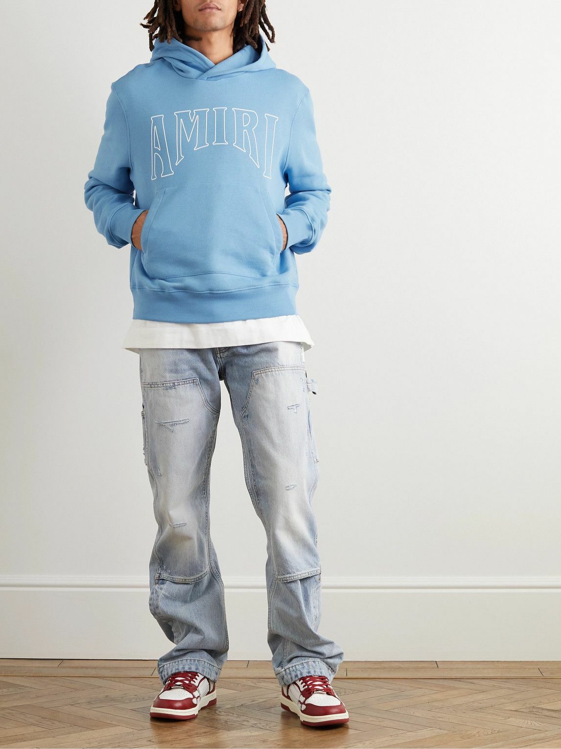 AMIRI - Zoltar Logo-Print Cotton-Jersey Hoodie - Blue Amiri