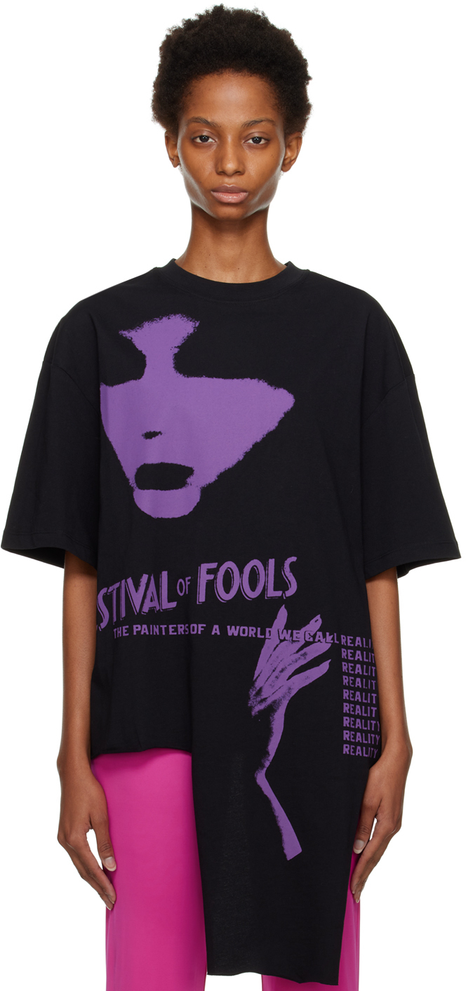 Raf Simons Black Oversized Festival Fools T-Shirt Raf Simons