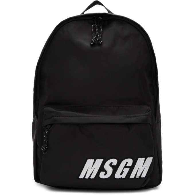 MSGM Black Large Logo Embroidery Backpack MSGM