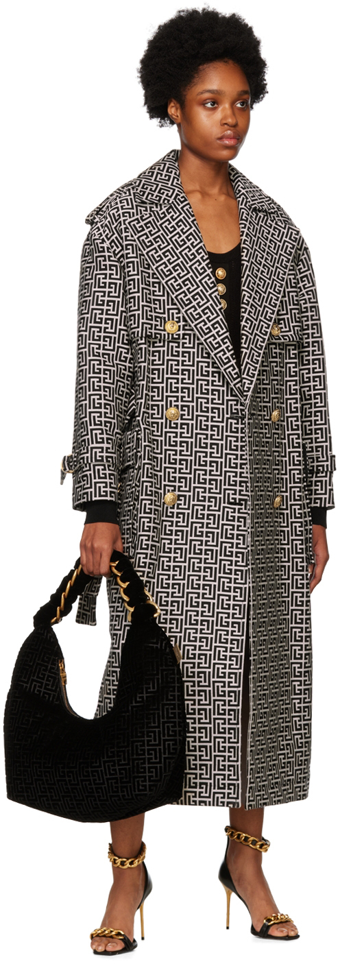 Balmain Black & White Monogram Trench Coat Balmain