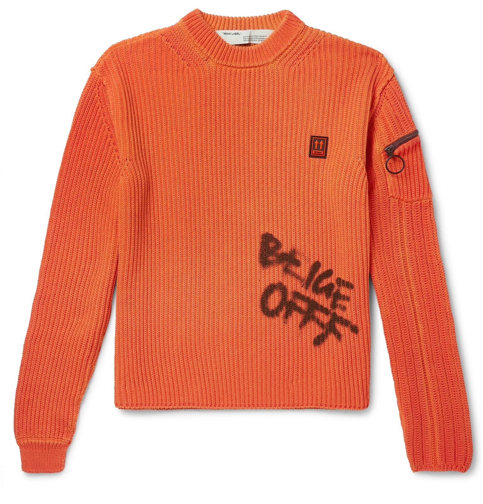Off-White - Logo-Print Ribbed Cotton Sweater - Orange Off-White