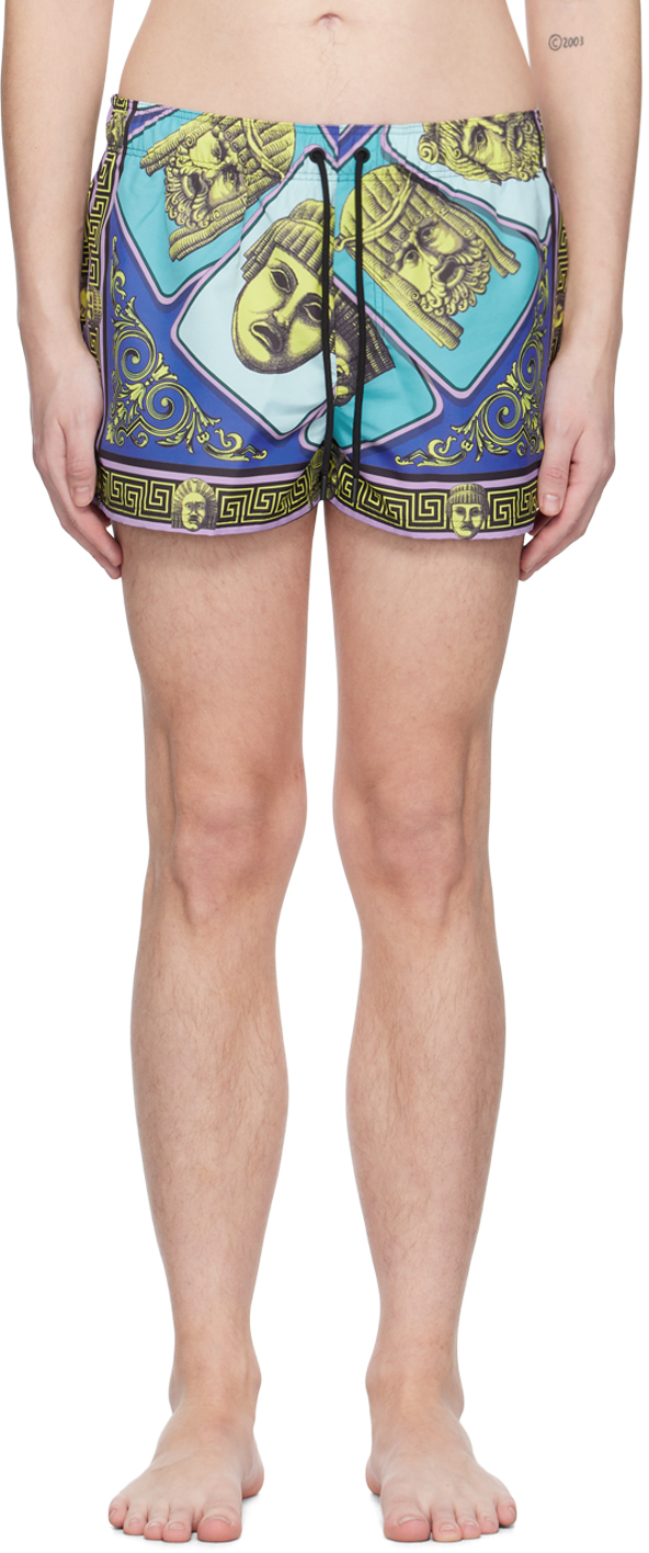 Versace Underwear Blue 'Le Maschere' Swim Shorts Versace Underwear
