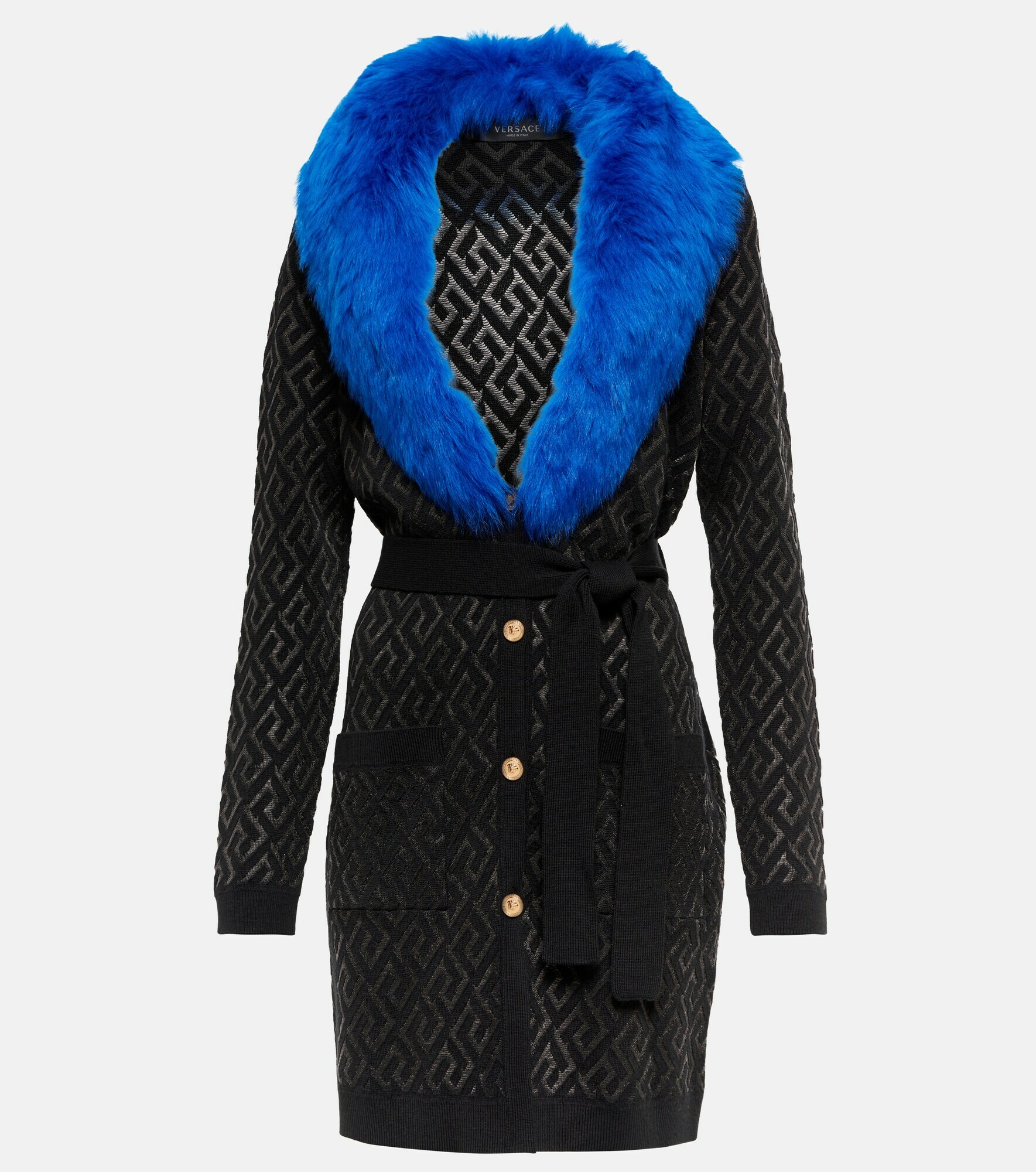 Versace - La Greca shearling-trimmed wool-blend cardigan Versace