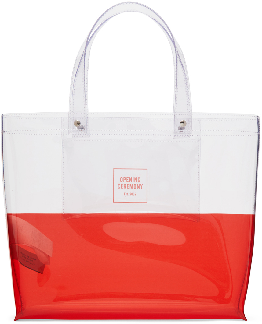 Opening Ceremony Transparent & Red Medium Colorblock Shopping Tote ...