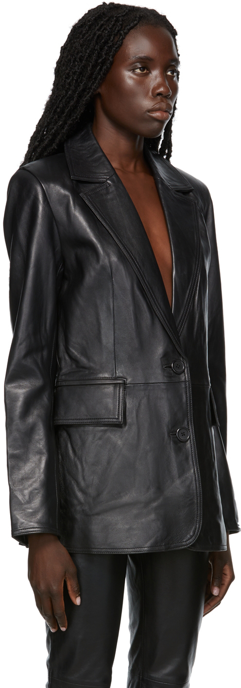 Stand Studio Black Buffed Leather Emersyn Blazer Stand Studio
