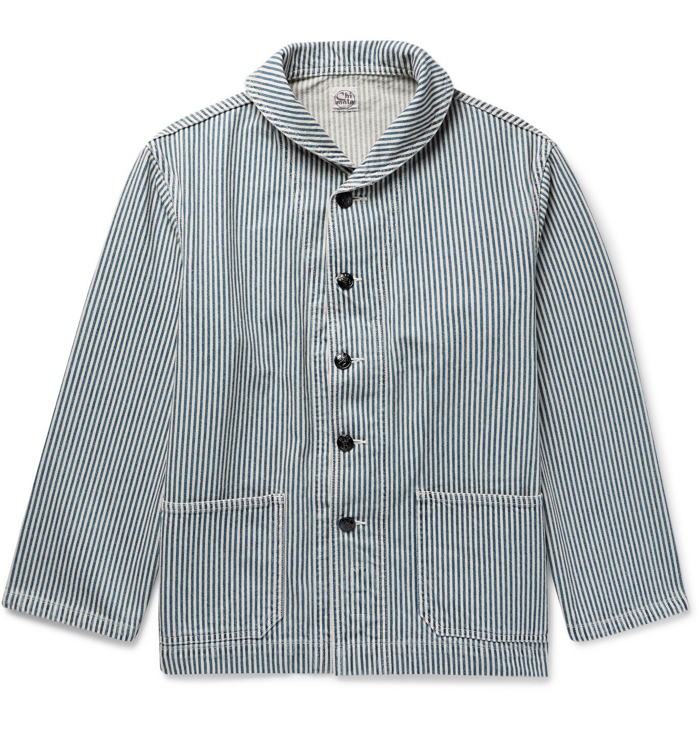 Chimala - Shawl-Collar Striped Denim Jacket - Blue Chimala