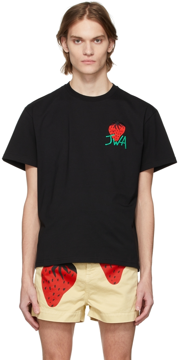 JW Anderson Black Embroidered 'JWA' Strawberry T-Shirt JW Anderson