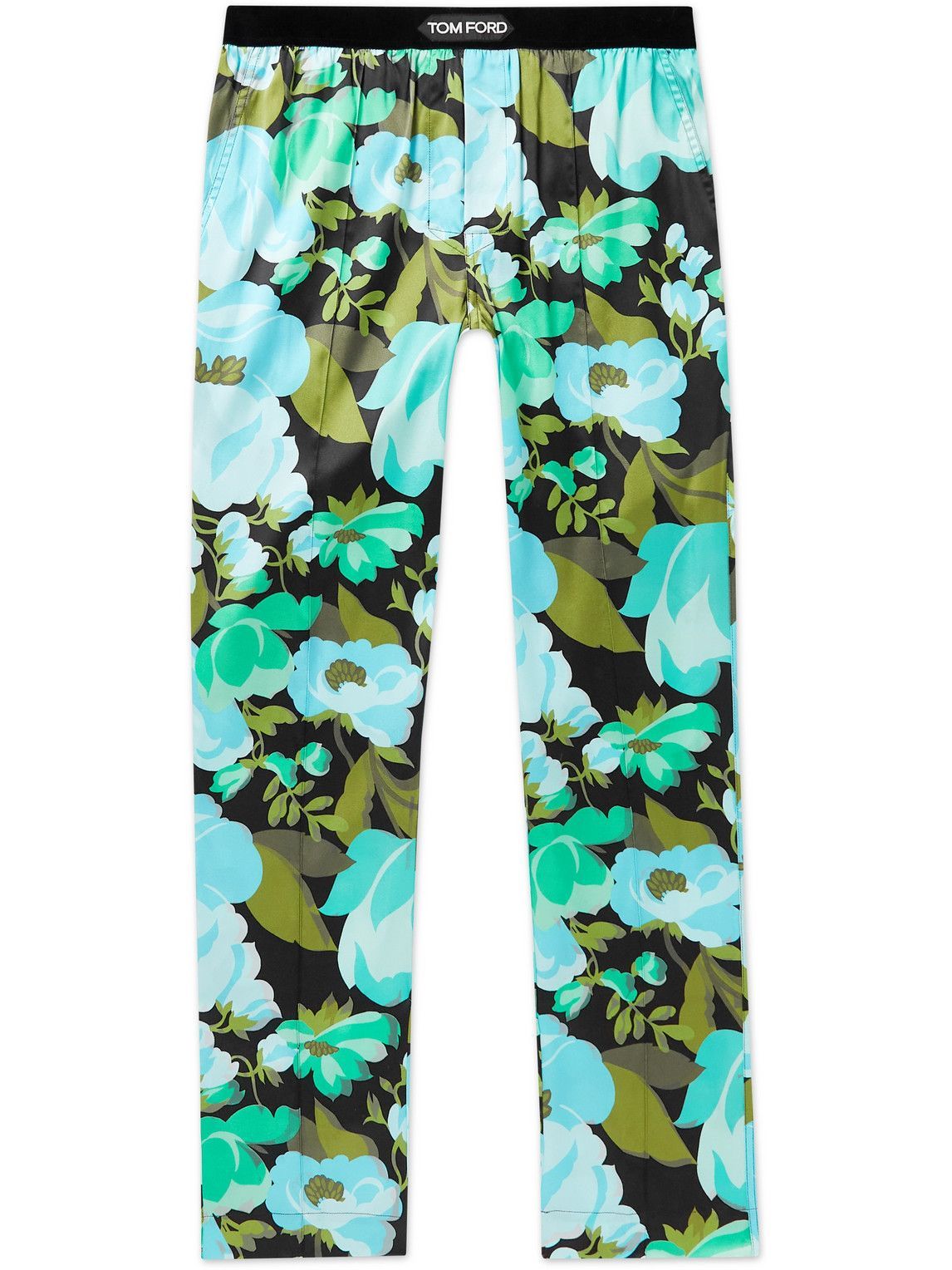 Tom Ford Velvet Trimmed Floral Print Stretch Silk Satin Pyjama
