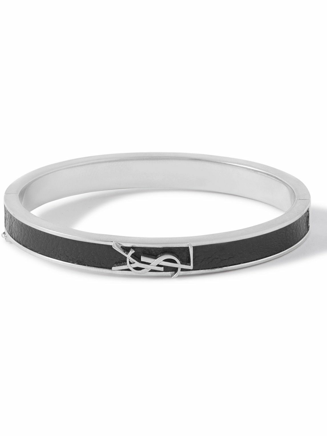 SAINT LAURENT - Silver-Tone and Leather Bracelet - Black Saint Laurent