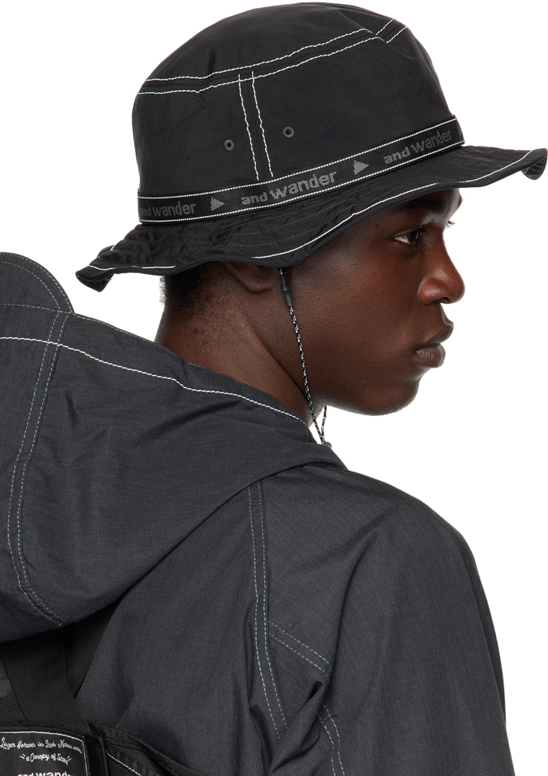 and wander Black JQ Tape Bucket Hat and Wander
