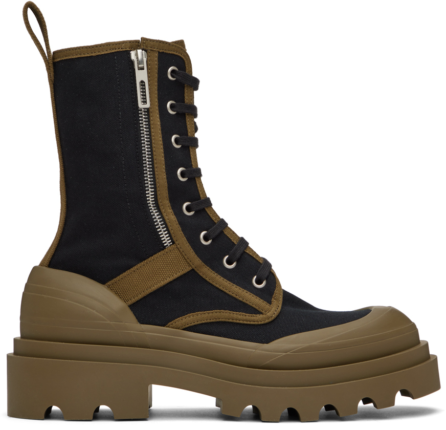 Bottega Veneta Black & Khaki Calf-High Boots Bottega Veneta