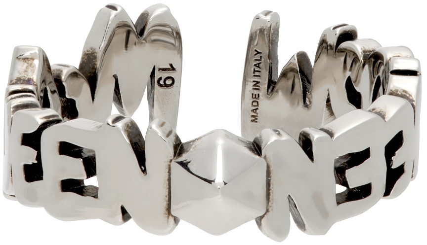 Alexander McQueen Silver Logo Graffiti Ring Alexander McQueen