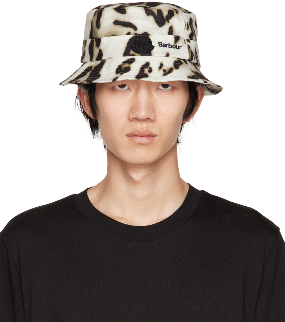 Moncler Genius Beige Barbour Leopard Print Waxed Bucket Hat Moncler Genius