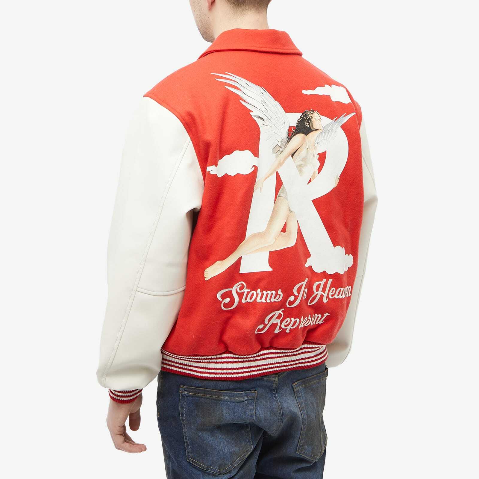 Represent Men's Storms In Heaven Varsity Jacket in Burnt Red Represent