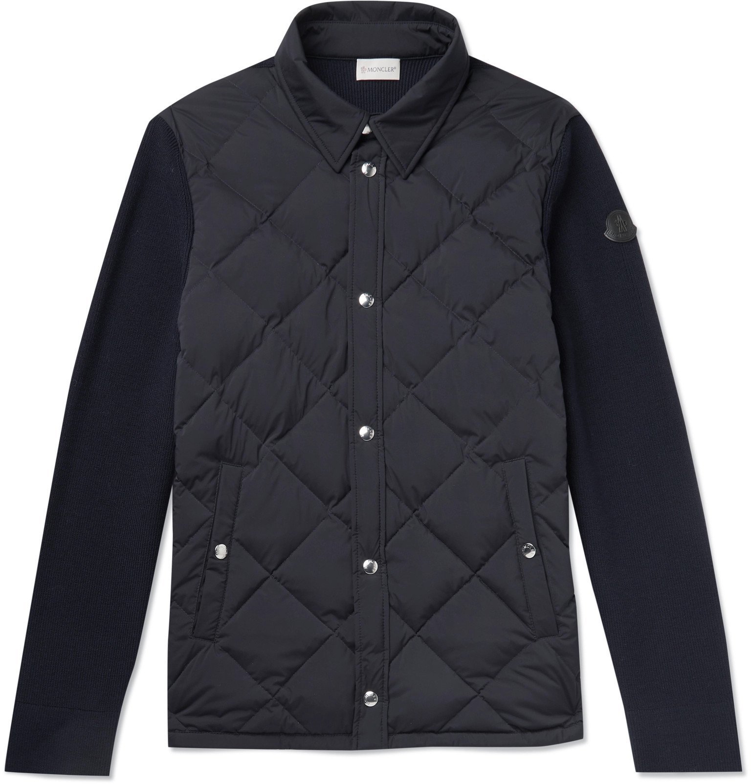 Moncler - Slim-Fit Quilted Shell and Ribbed Wool Jacket - Blue Moncler