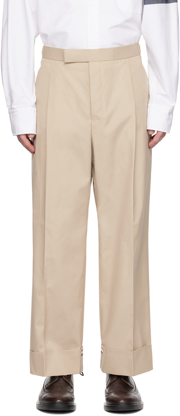 Thom Browne Khaki Grosgrain Cuff Trousers Thom Browne