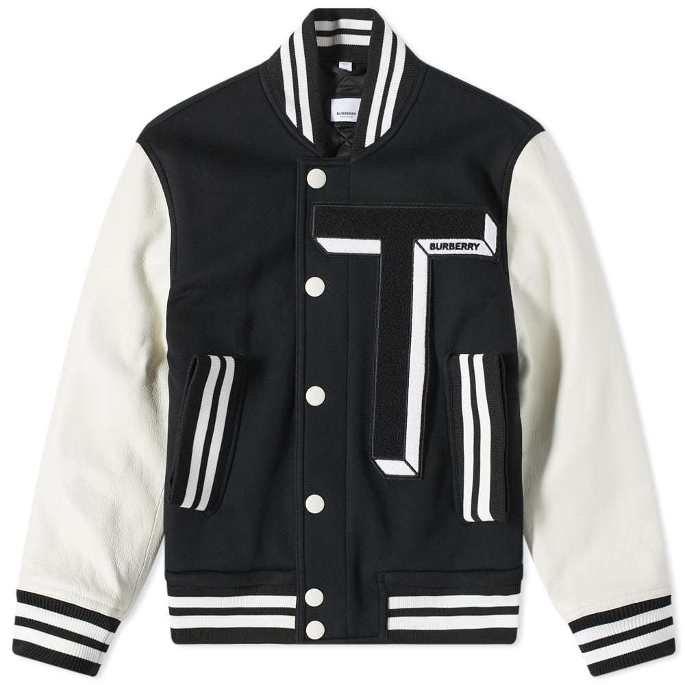 Burberry Leather Sleeve Varsity Jacket Burberry