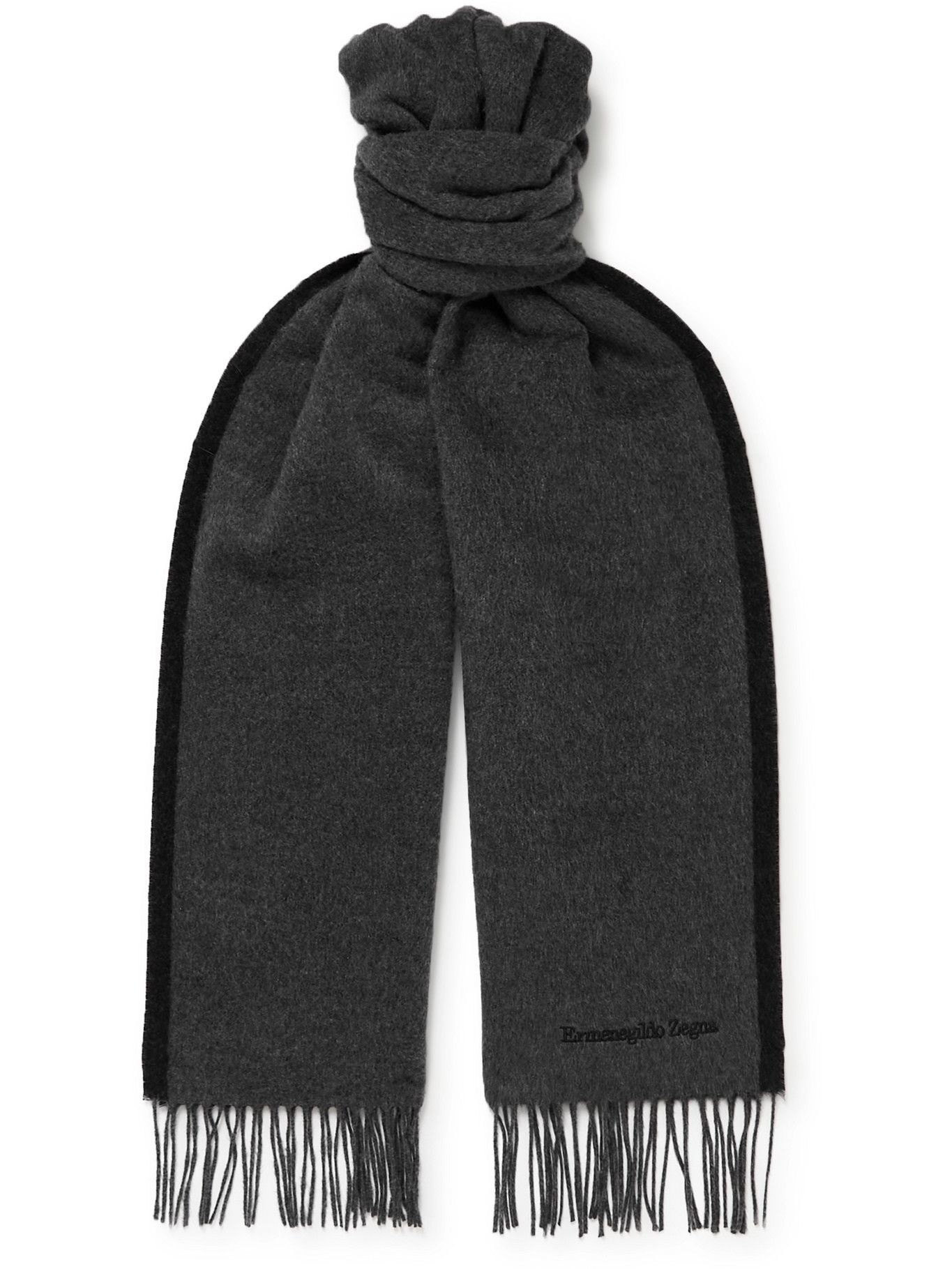 Ermenegildo Zegna - Logo-Embroidered Fringed Silk Scarf Ermenegildo Zegna