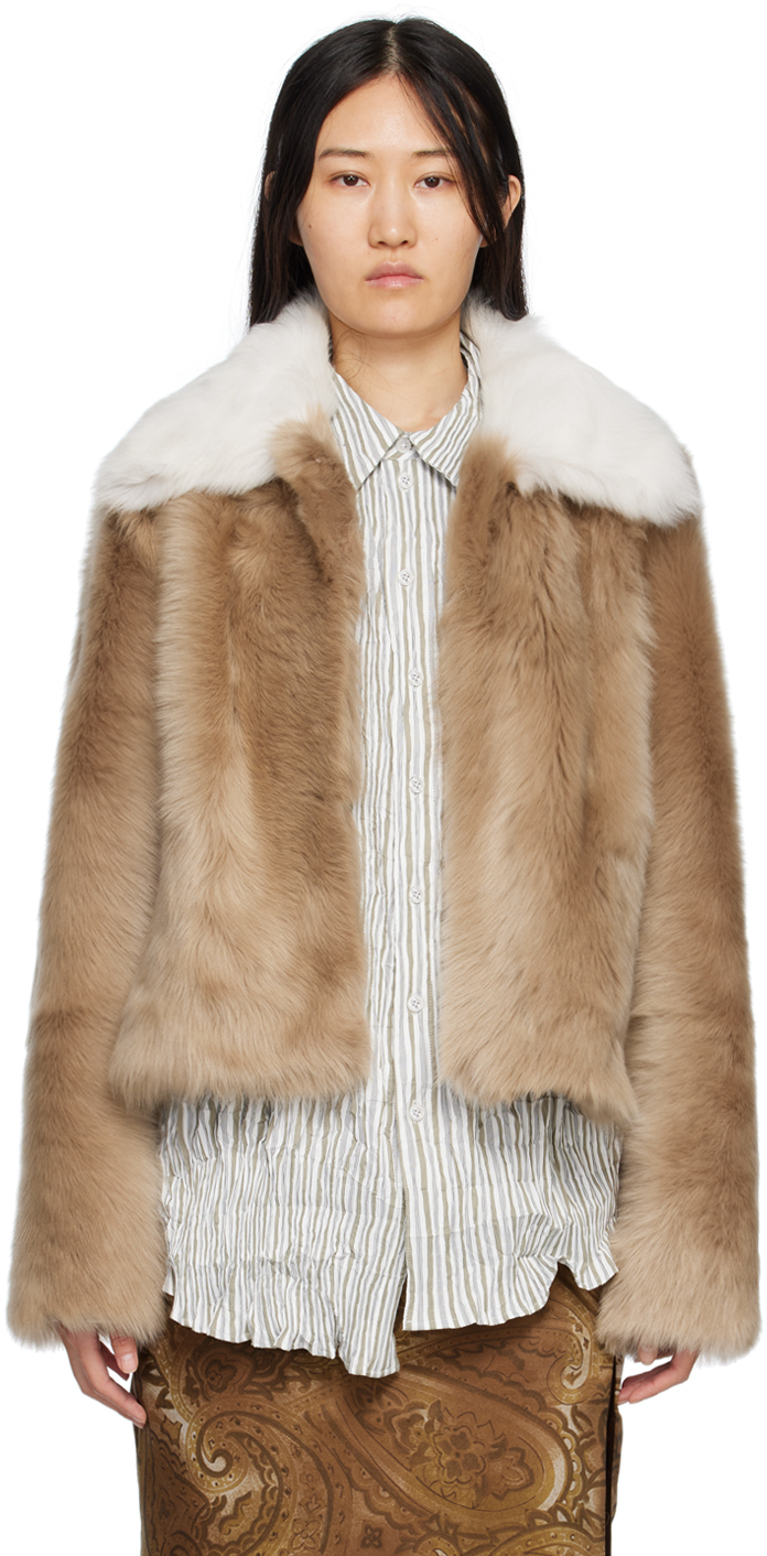 Sandy Liang SSENSE Exclusive Beige Printed Shearling Jacket Sandy Liang