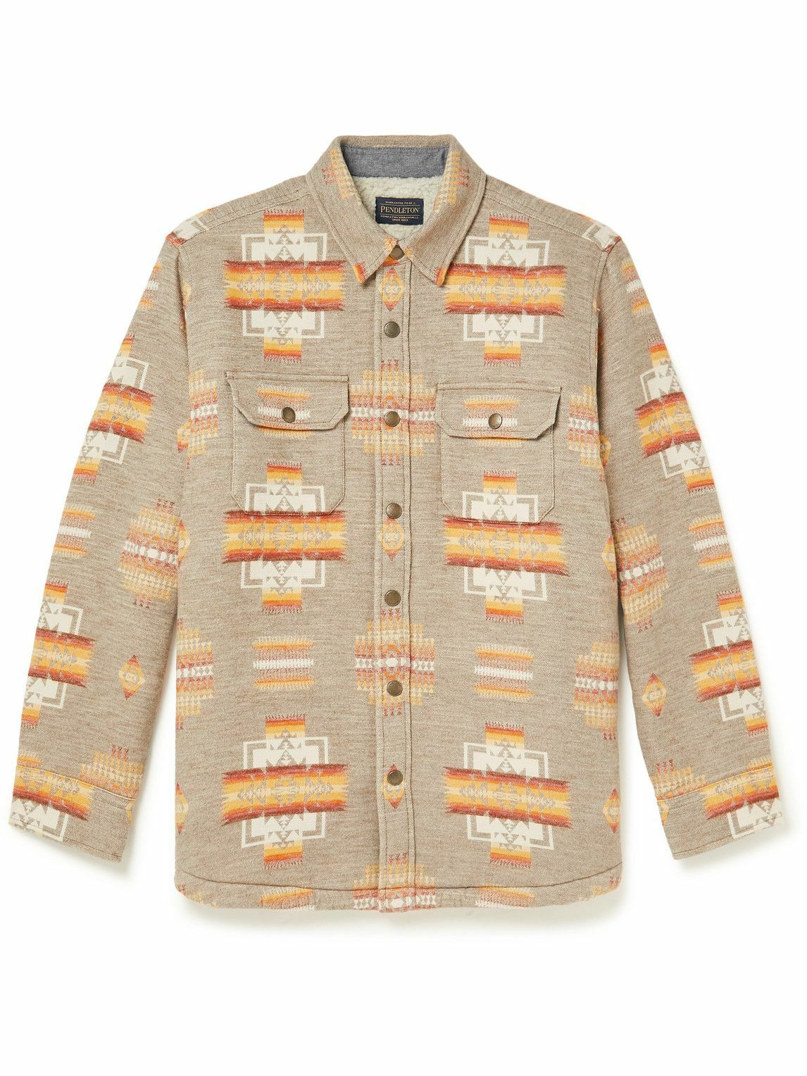 Pendleton - Faux Shearling-Lined Cotton-Jacquard Shirt Jacket - Brown ...