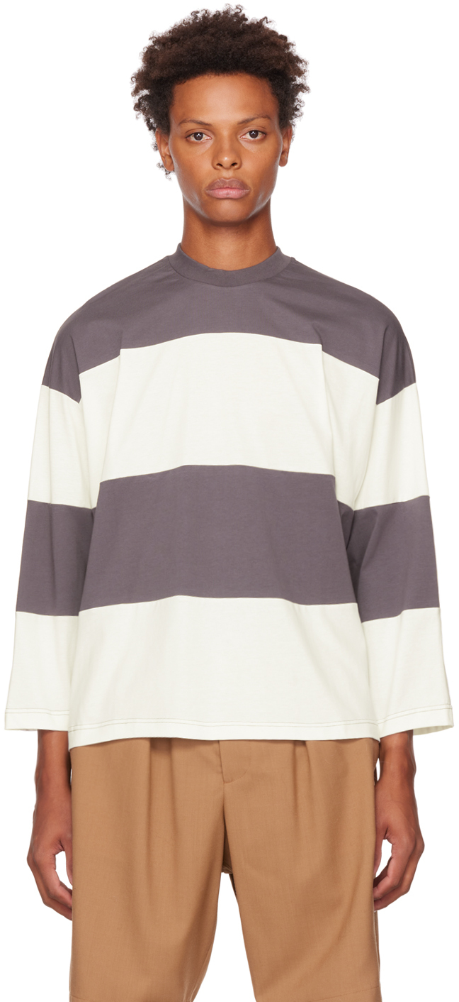 Sunnei Gray & White Striped Long Sleeve T-Shirt Sunnei