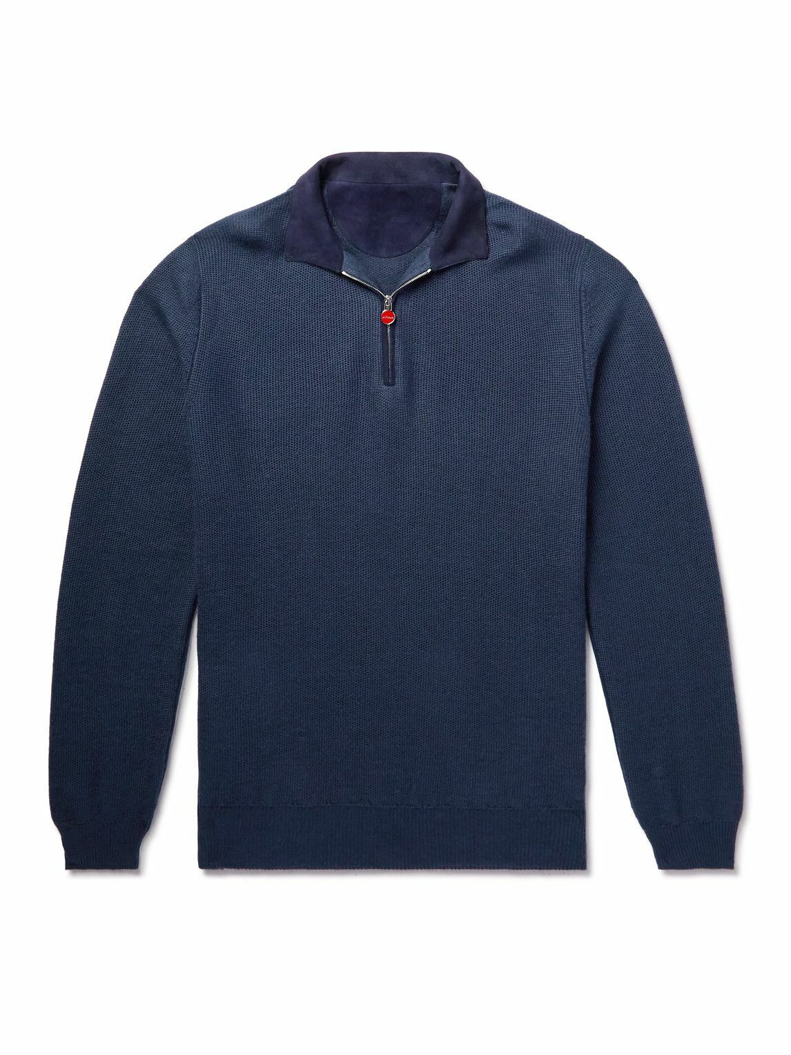 Kiton - Suede-Trimmed Honeycomb-Knit Linen and Cashmere-Blend Half-Zip ...