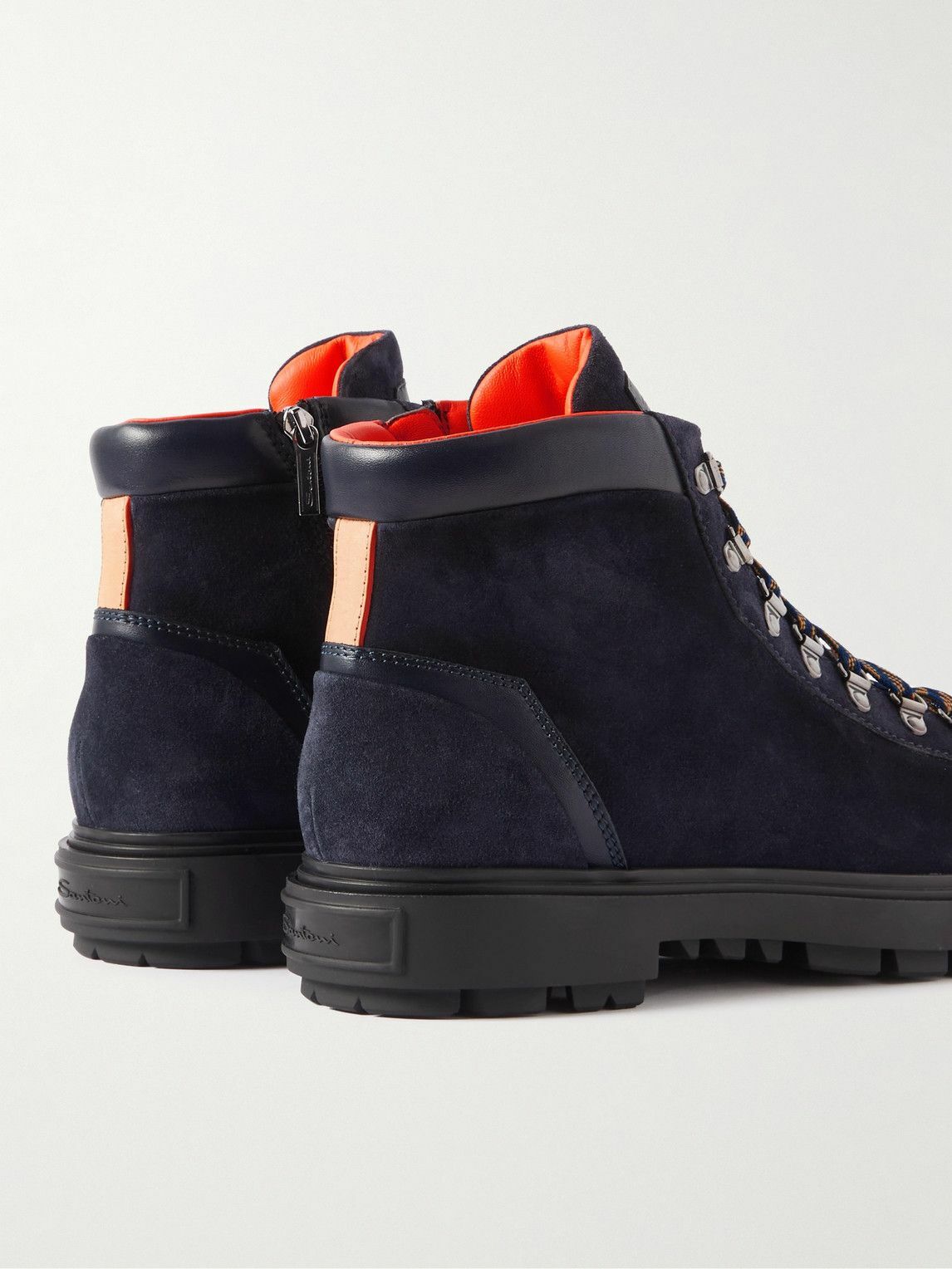 Santoni - Farah Leather-Trimmed Suede Boots - Blue Santoni
