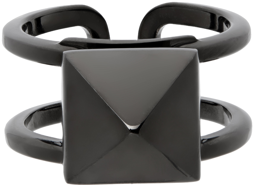 Valentino Garavani Black Ruthenium Rockstud Ring Valentino Garavani