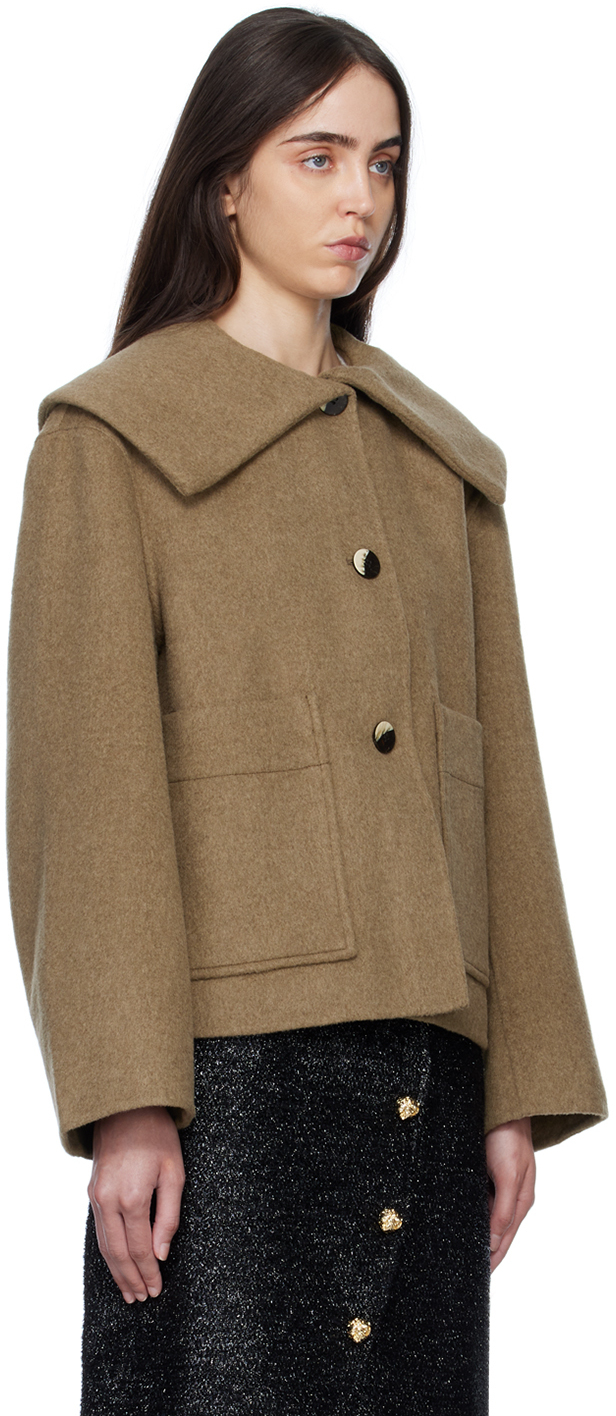 GANNI Khaki Extended Collar Jacket GANNI
