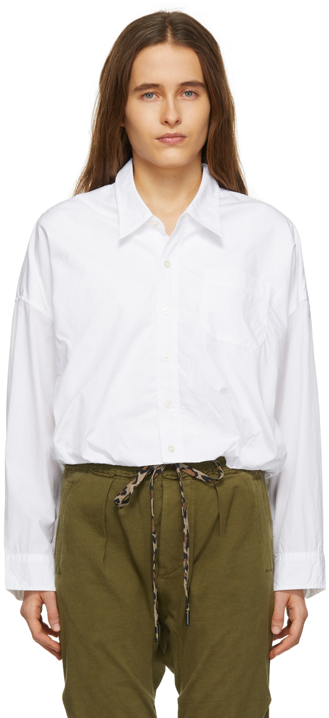 R13 White Gathered Hem Shirt R13