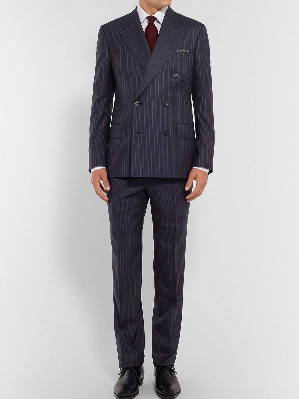 Kingsman - Navy Double-Breasted Pinstriped Wool and Cashmere-Blend Suit ...