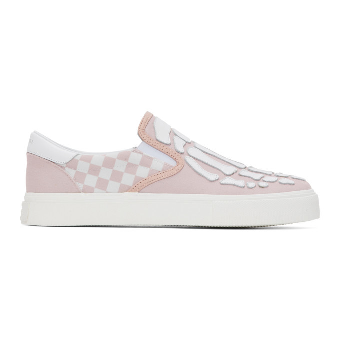 Amiri Pink Checkered Skeleton Slip-On Sneakers Amiri