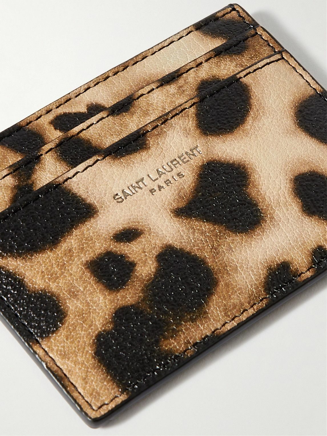 SAINT LAURENT - Leopard-Print Full-Grain Leather Cardholder - Brown ...