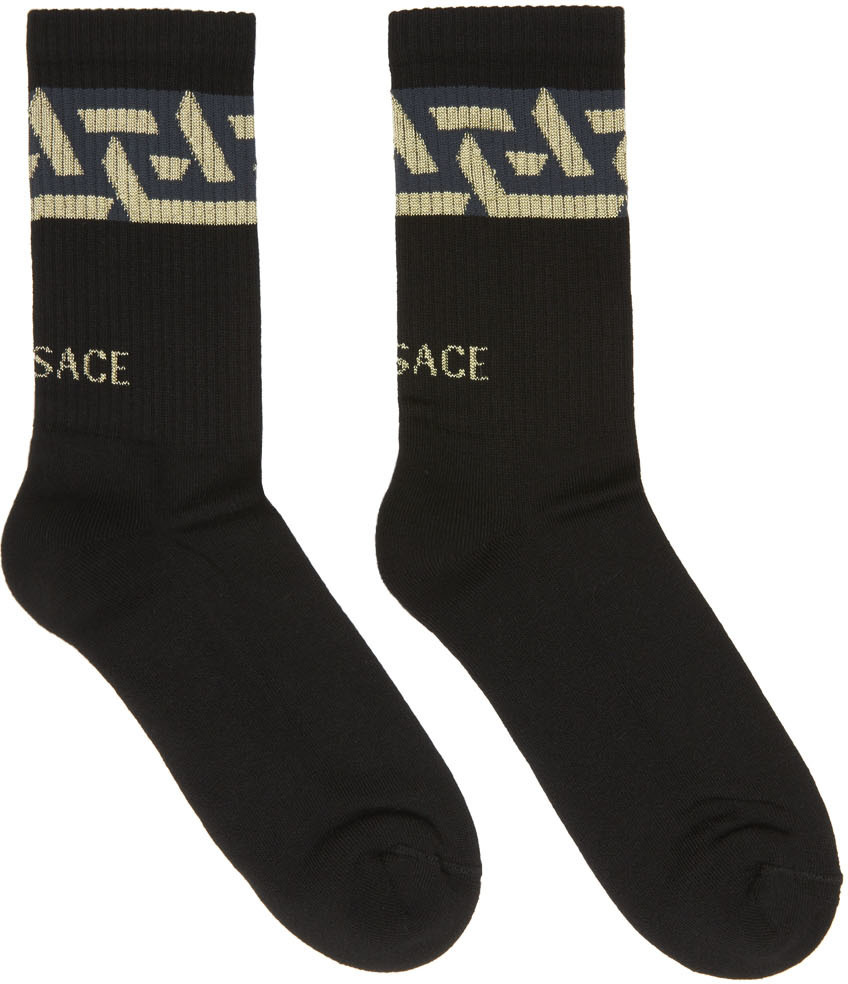 Versace Black Monogram Crew Socks Versace