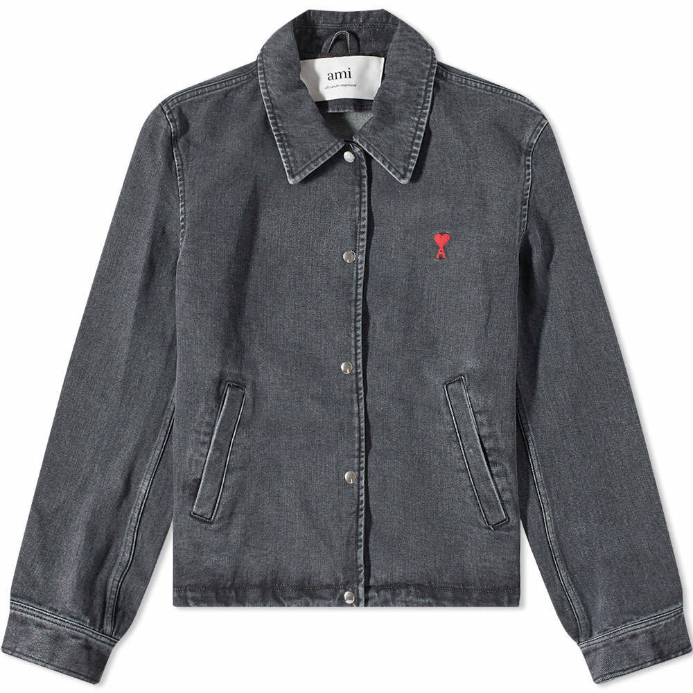 AMI Men's Heart Denim Jacket in Black AMI