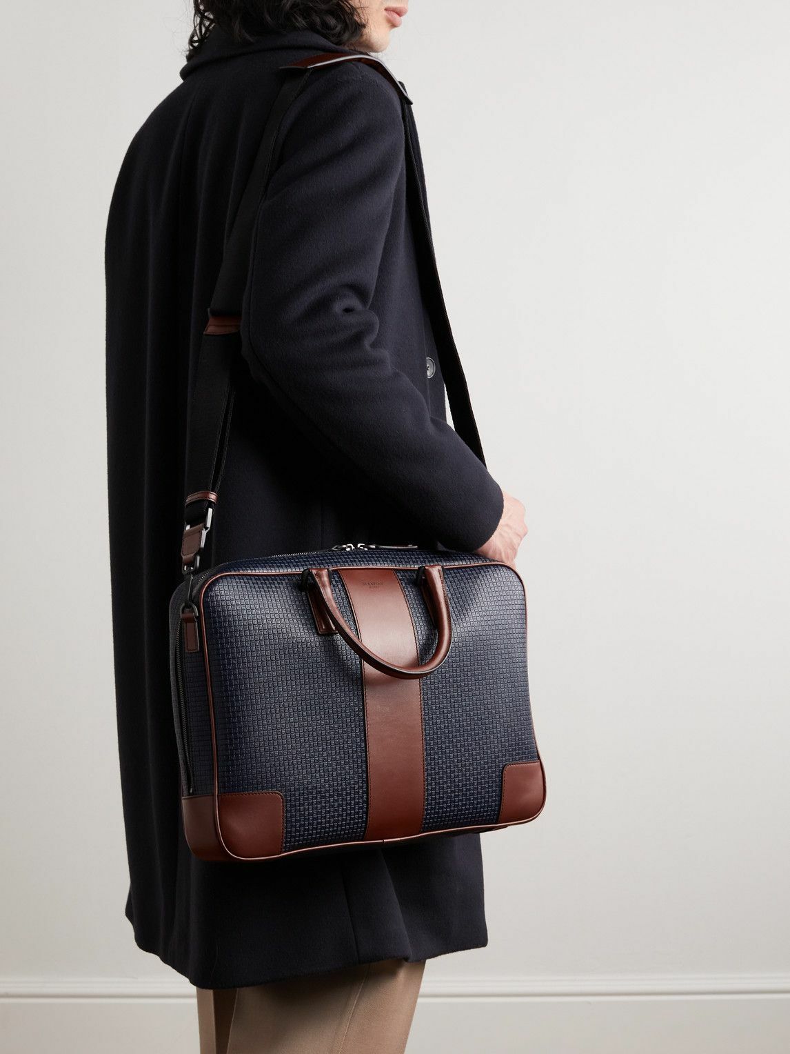 Serapian - Stepan Leather-Trimmed Monogrammed Coated-Canvas Briefcase ...