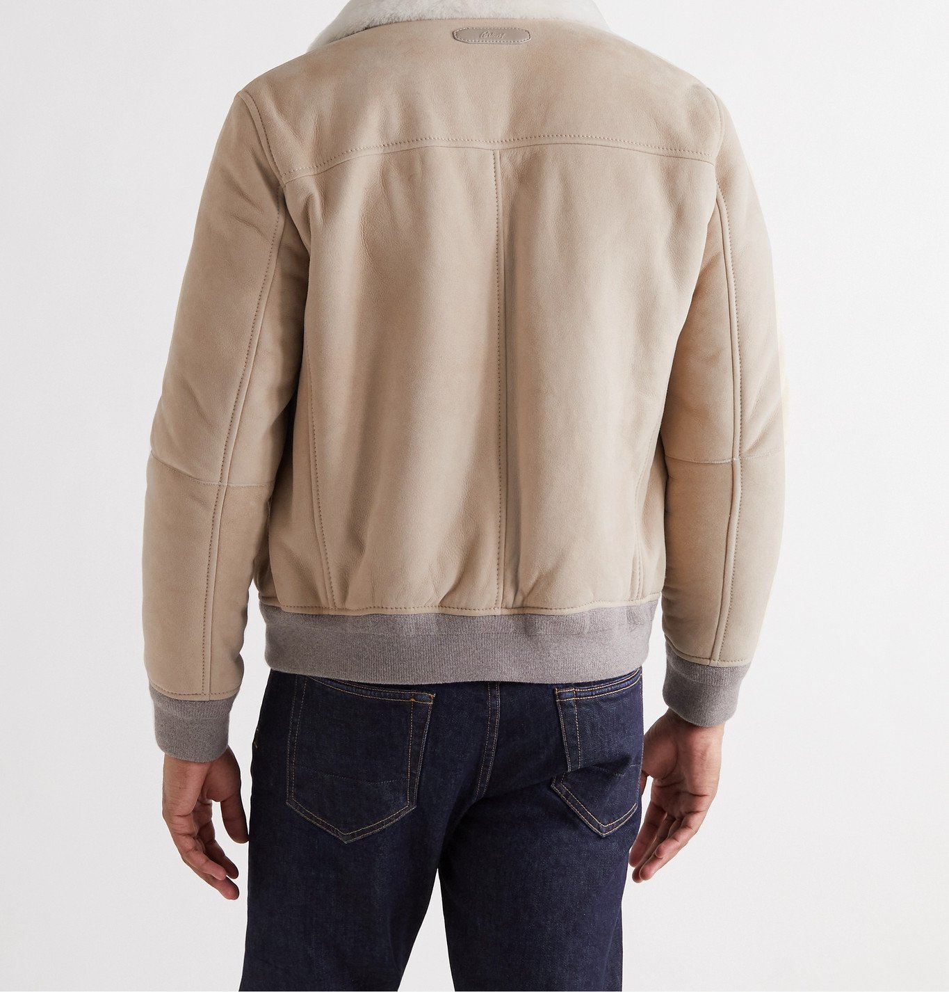 BRIONI - Slim-Fit Shearling-Trimmed Suede Bomber Jacket - Neutrals Brioni