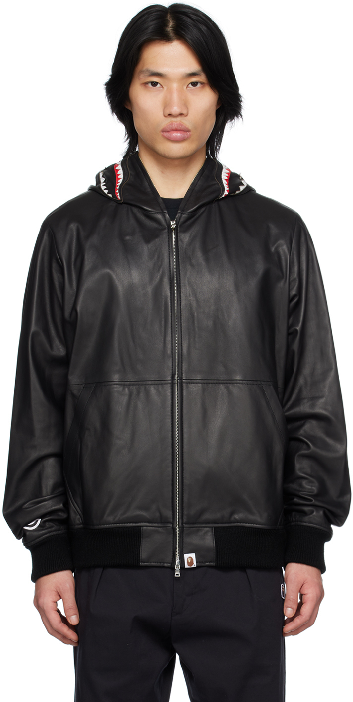 BAPE Black Shark Leather Jacket A Bathing Ape