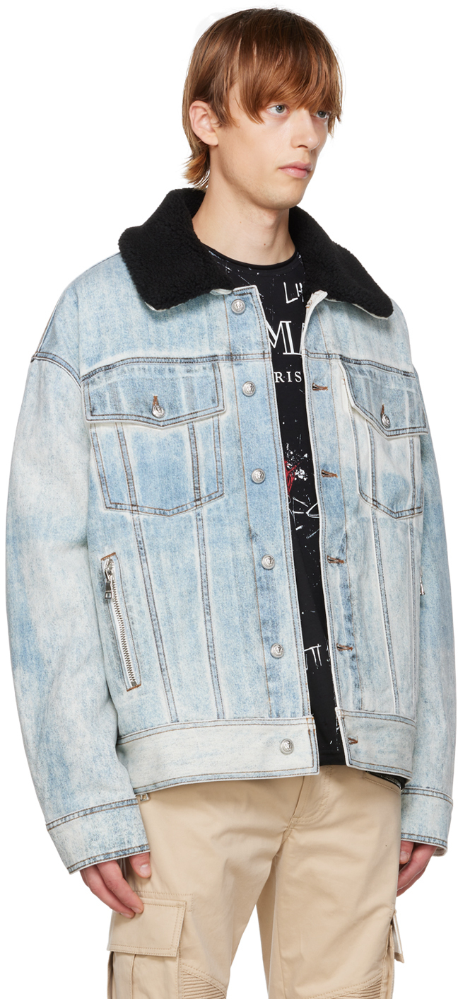 Balmain Blue Embossed Denim Jacket Balmain