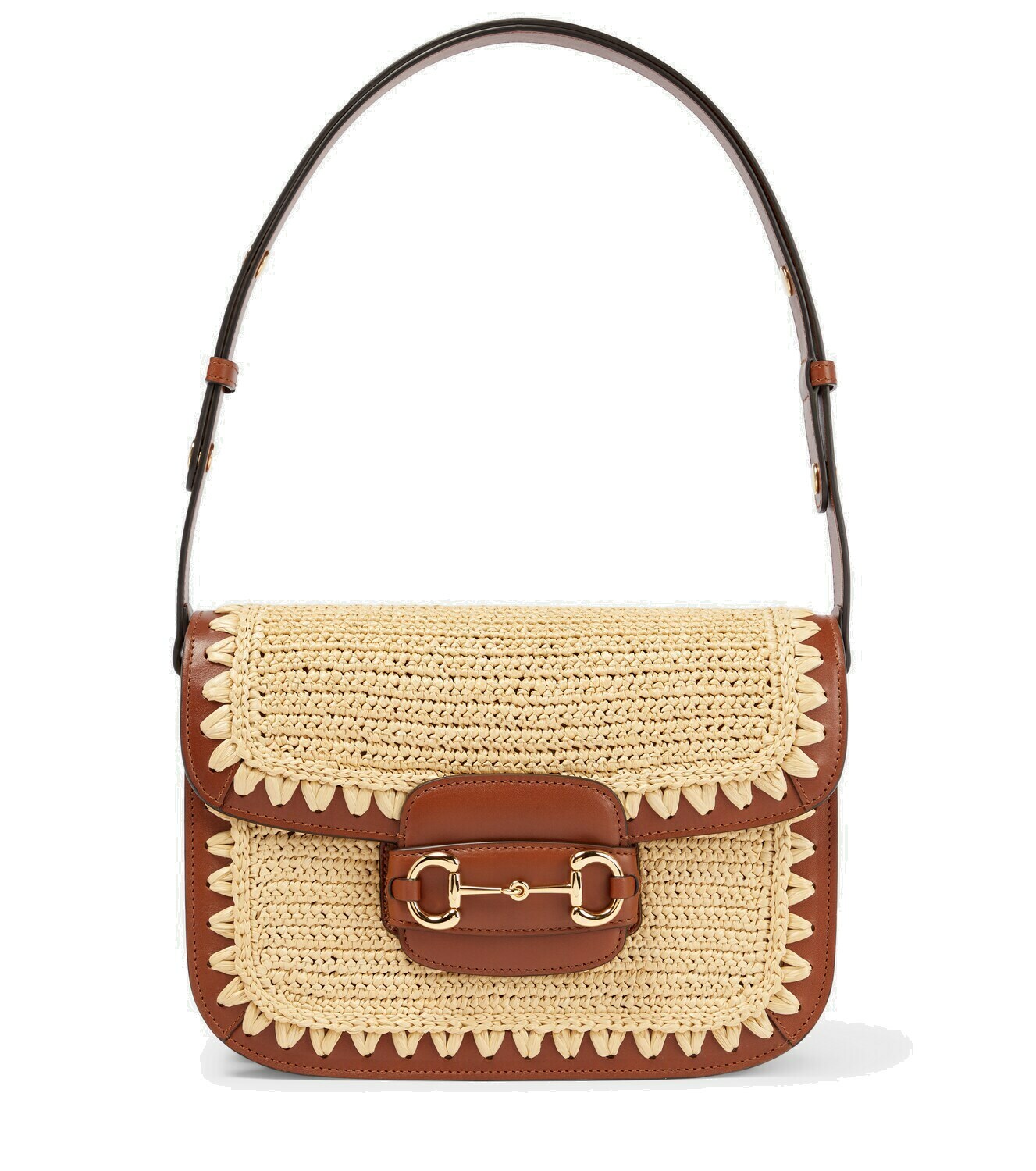 Gucci - Horsebit 1955 raffia-effect shoulder bag Gucci