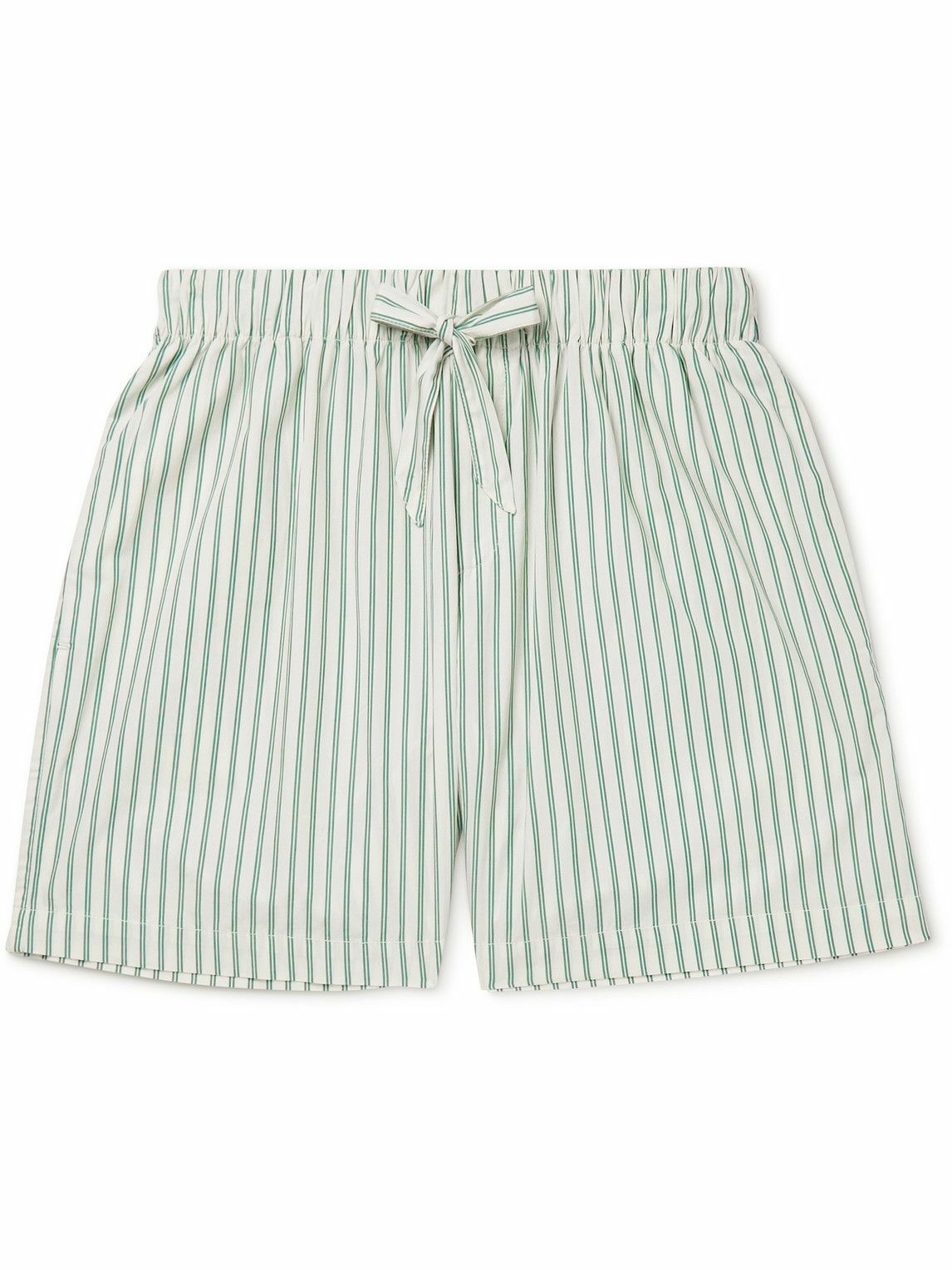 TEKLA - Striped Organic Cotton-Poplin Pyjama Shorts - Green Tekla Fabrics