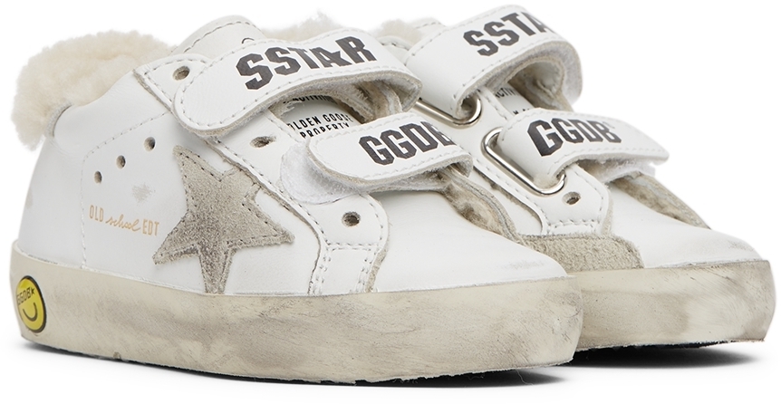 Golden Goose Baby White Shearling Old School Velcro Sneakers Golden ...