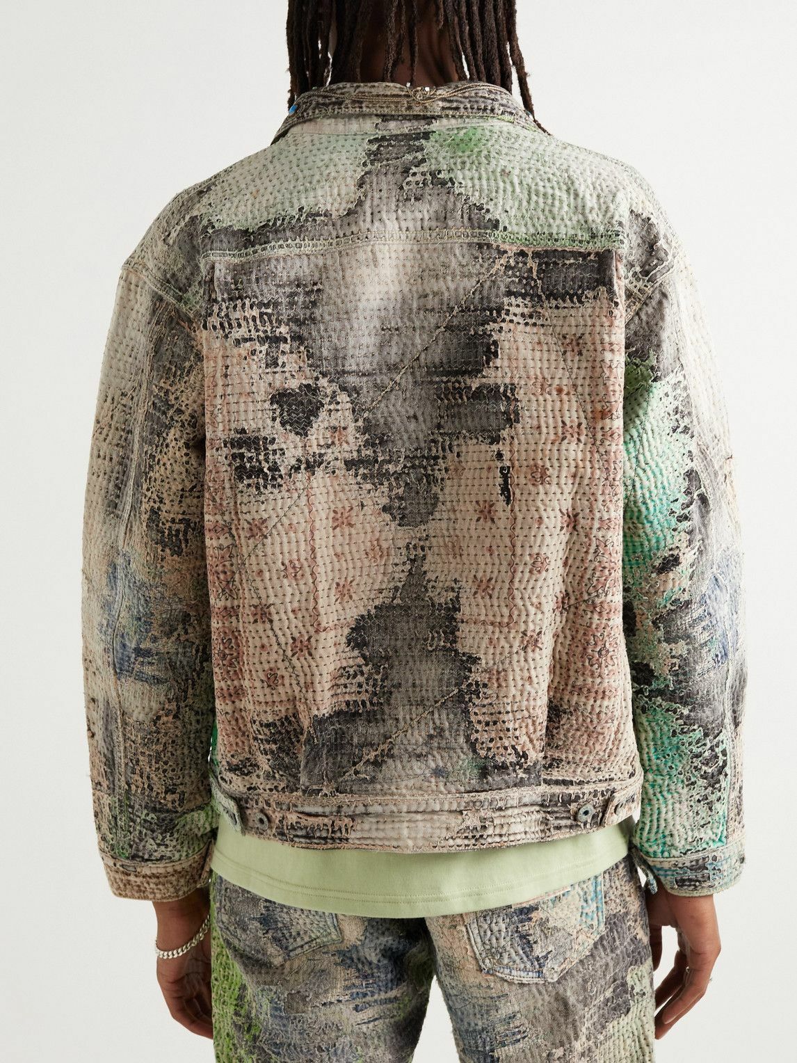 PROLETA-RE-ART - Uroboros Distressed Embroidered Appliquéd Denim Jacket ...