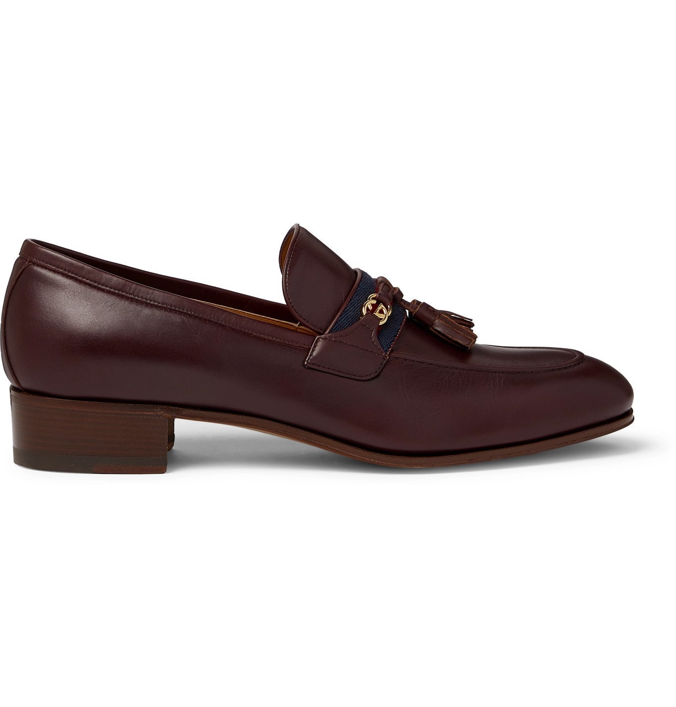 Gucci - Paride Webbing-Trimmed Tasselled Leather Loafers - Burgundy Gucci