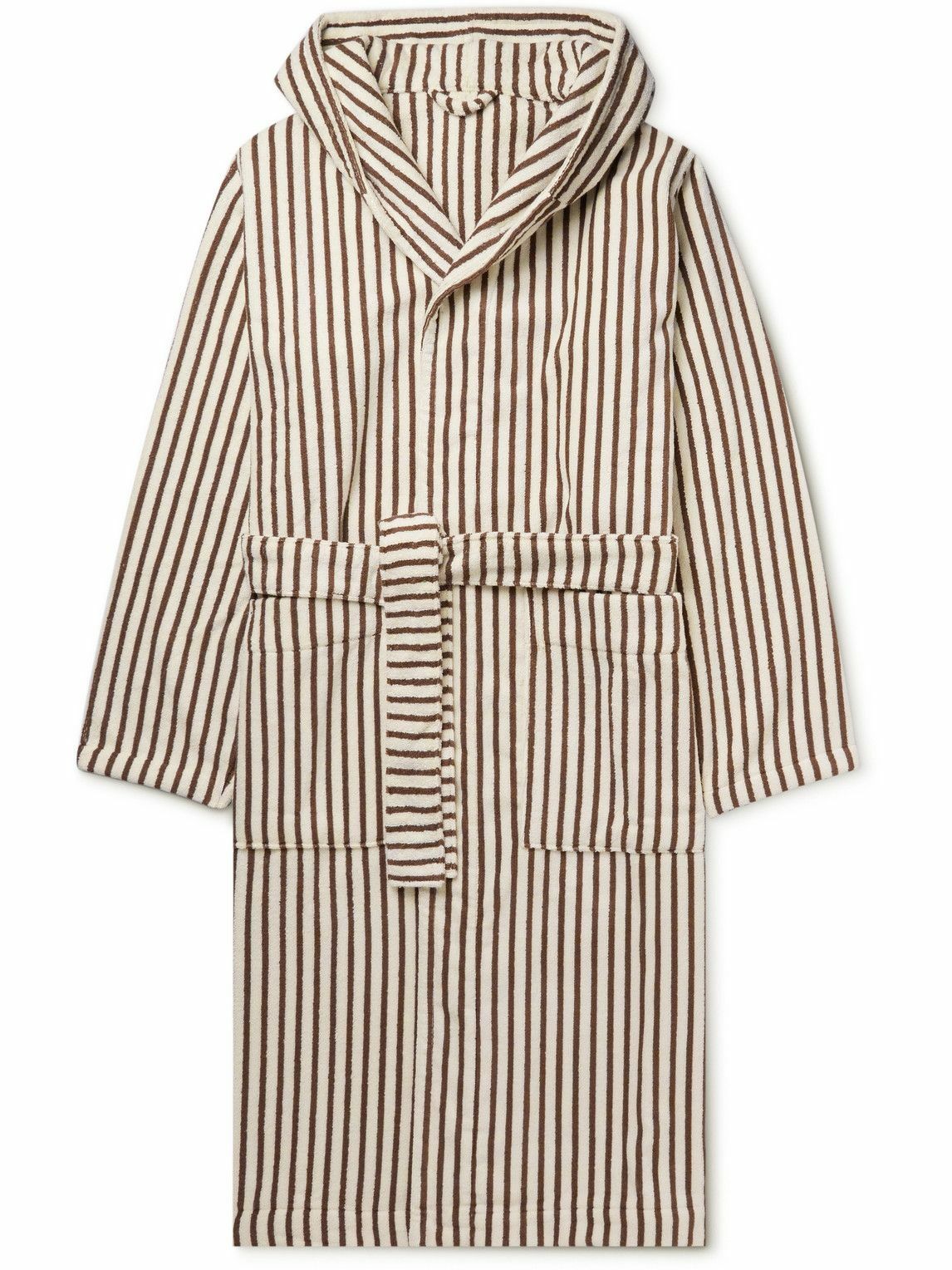 TEKLA - Striped Organic Cotton-Terry Hooded Robe - Brown Tekla Fabrics