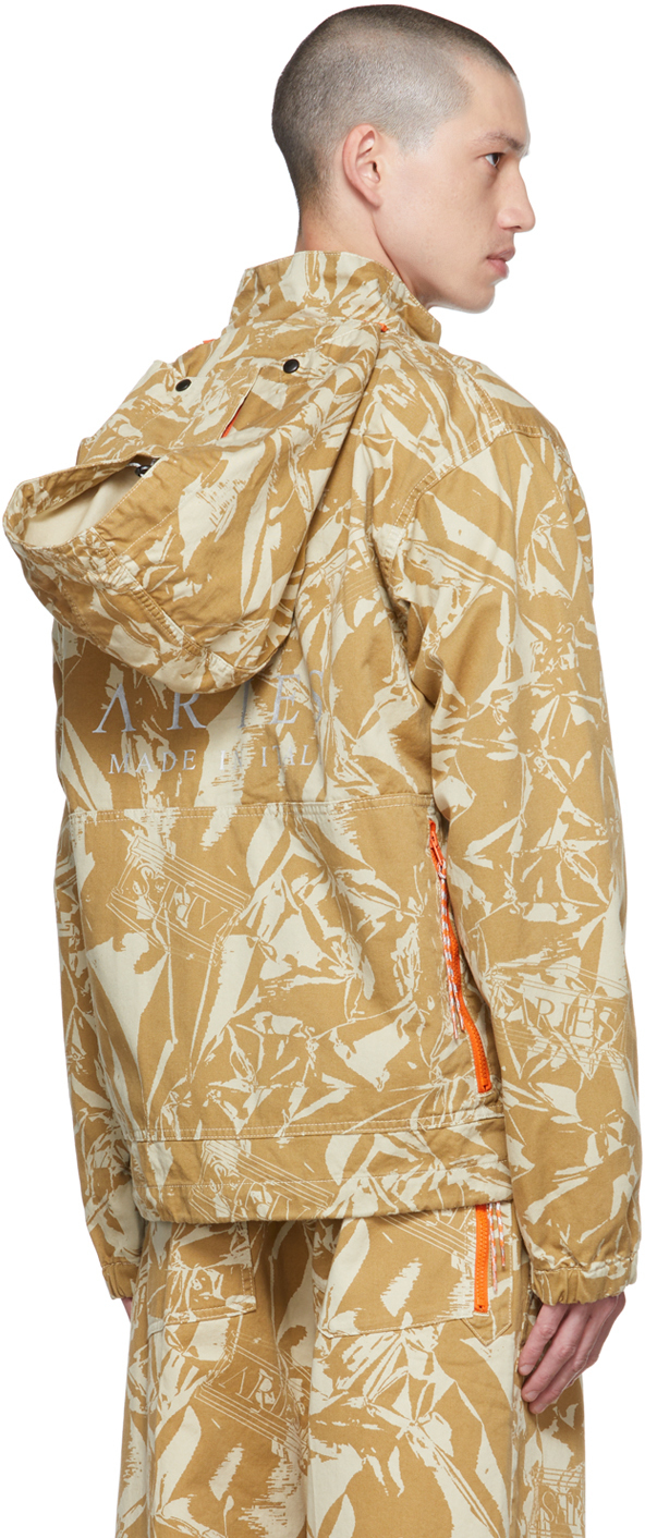 Aries Yellow & Beige Crinkle Camo Cargo Jacket ARIES