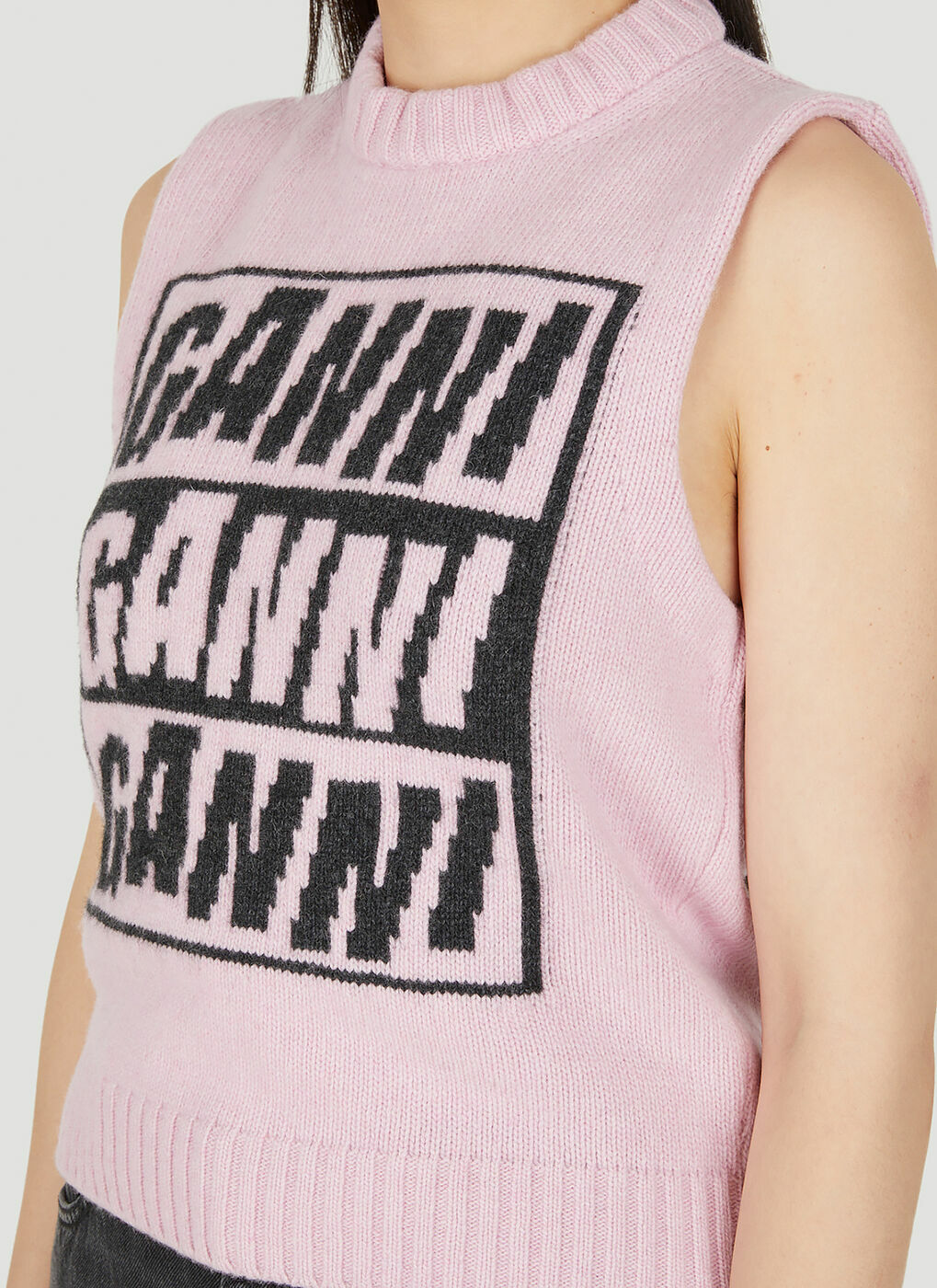 Logo Jacquard Sleeveless Sweater in Pink GANNI Logo Jacquard Sleeveless Sweater in Pink GANNI