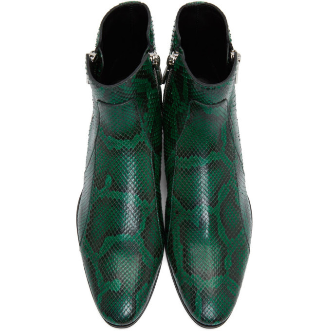 Balmain Green and Black Python Mike Boots Balmain